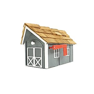 Wood Mailbox with Cedar Shake Roof and Magnetic Latch - Choose Your Color (Grey & Cedar Shake & White)