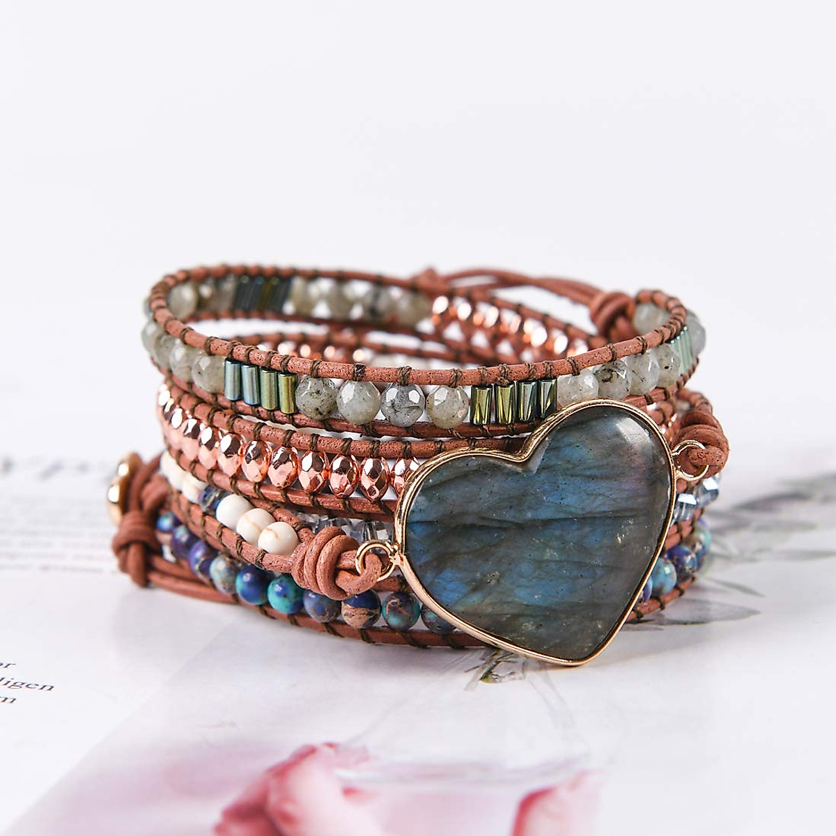 YGLINE Labradorite Stone Bracelet,Natural Gemstone Balance Meditation Healing Bracelet