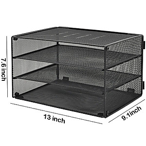 COSYAWN Paper Letter Tray Organizer, 3 Tier Mesh File Tray Desktop Paper Sorter, Black