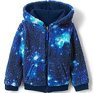 Lands' End Pattern Sherpa Lined Hoodie Blue Galaxy Space Kids Medium