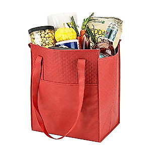 BAGedge Insulated Grocery Bags, Set of 2 Reusable Shopping Bags for Groceries, Food Delivery Bags for Hot and Frozen Foods - Red