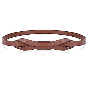 JASGOOD Women PU Leather Skinny Belt for Dress Adjustable Thin Waist Belt for Lady, Suit for Waist Size 26-31 Inches, A-Coffee