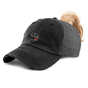 Speedy Pros Womens Ponytail Cap Sport Fishing Catfish Embroidery Cotton Messy Bun Distressed Trucker Hats Strap Closure Black Design Only