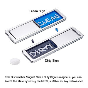 MECCANIXITY Dishwasher Magnet Clean Dirty Sign Silver Framed Rectangle Blue-Gray,Optional Gum,Magnetic for Dishwasher Kitchen Accessories Indication