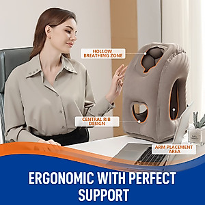 KINSCO Inflatable Travel Pillow，Airplane Neck Pillow for Airplane, Train, car Backseat, Office Lunch Break, Provides You a Comfortable Sleeping Environment. Portable Drawstring Bag (Gray)
