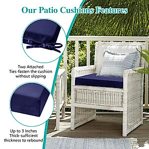 Luxepurilyn Outdoor Chair Cushions, Patio Furniture Waterproof Outdoor Cushions -Patio Chair Cushions Square Corner with Ties Set of 2, 18.5"x16"x3", Navy