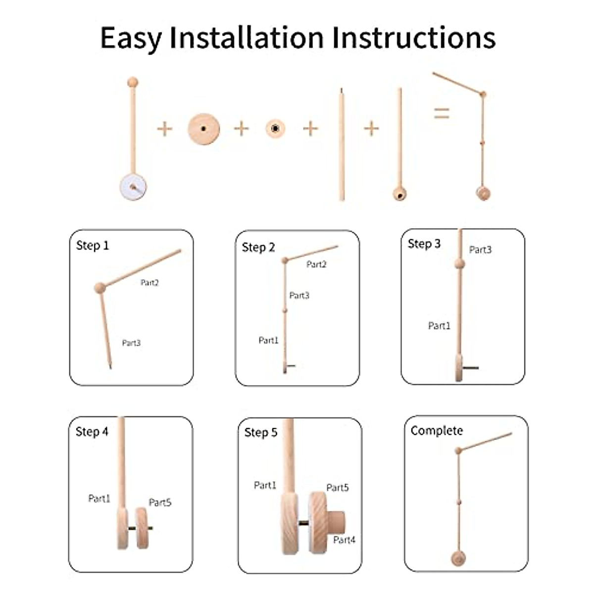 Baby Crib Mobile Holder - Wooden Mobile Arm for Crib,Crib Mobile Arm,Mobile Crib Hanger (Wooden Arm)
