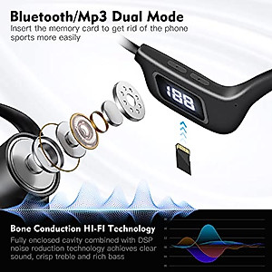 ATMPC Bone Conduction Headphones, Open Ear Headphones Wireless Bluetooth with Mic, Sports Earphones with LED Power Display, Up to 8 Hours Playtime, Waterproof Earphones for Running Workouts MP3 Player