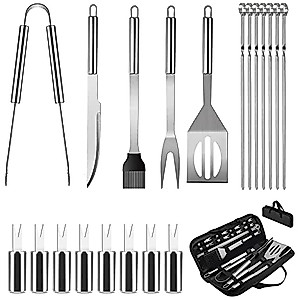 BBQ Grill Tools Set with Case - 22pcs S SMAZINSTAR Barbecue Accessories kit, Premium Complete Heavy Duty Stainless Steel BBQ Accessories with Storage Case for Camping Set & Dad Men & Backyard