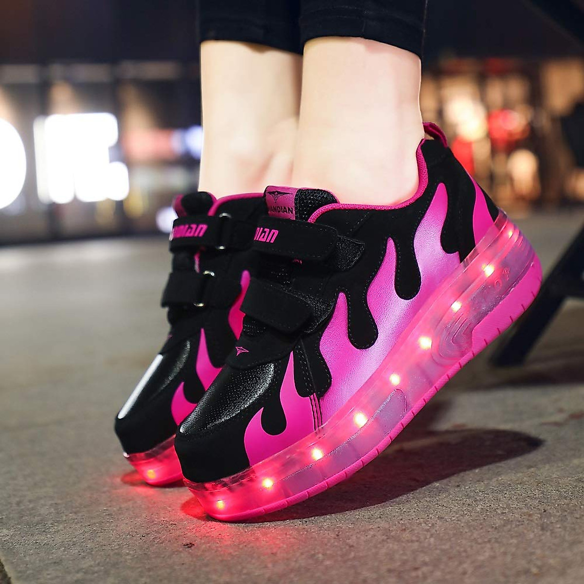 Ehauuo Kids Two Wheels Shoes with Lights Rechargeable Roller Skates Shoes Retractable Wheels Shoes LED Flashing Sneakers