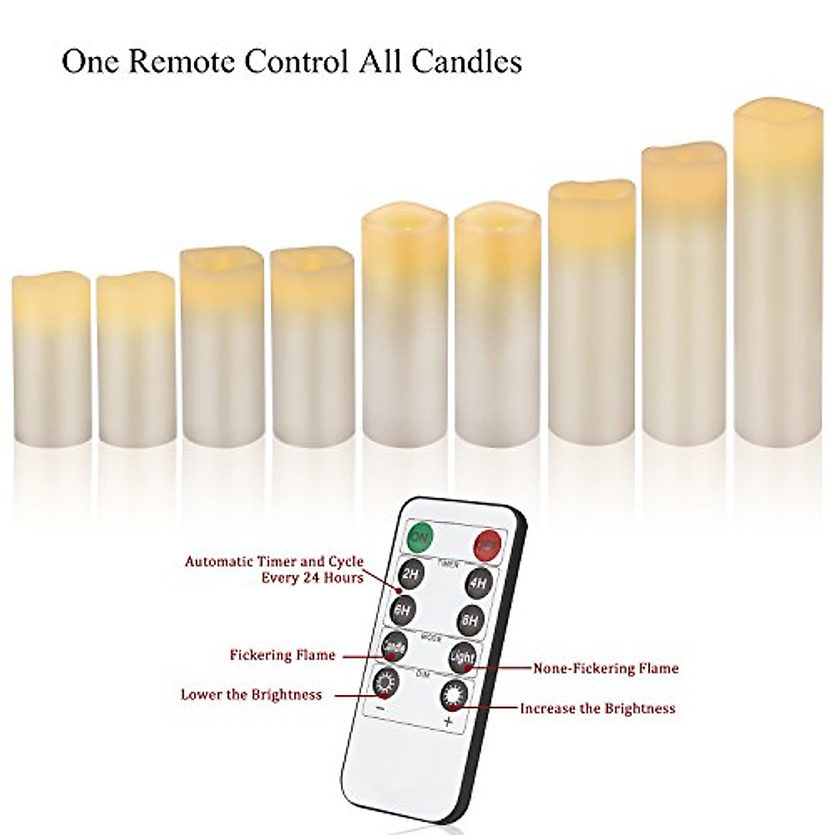 Vickiss Flameless Candles Battery Operated Candles 4" 5" 6" 7" 8" 9" Set of 9 Ivory Real Wax Pillar LED Candles with 10-Key Remote and Cycling 24 Hours Timer