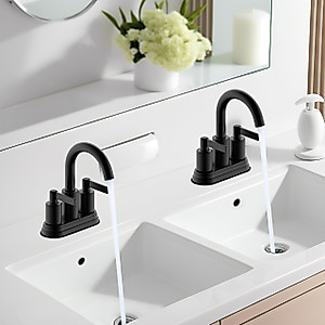 Derengge Bathroom Sink Faucet,4 Inch Centerset Bathroom Faucet, Two Handle Lavatory Faucet with Push up Pop-up Drain,Matte Black Finished,2 Pack,BF-D4501-MT
