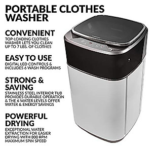 Farberware Professional FCW10BSCWHA 1.0 Cu. Ft. Portable Clothes Washer with 7-lb Load Capacity, Silver & Chrome