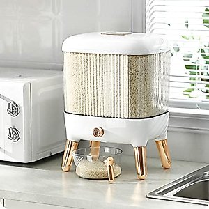 22 lbs (About 10kg) Rice, Dry Food, Flour, Grain Dispenser, Rice Container with lid and Measuring Cup, Fully airtight Dry Food Storage Container for Whole Wheat Rice Storage, Kitchen Storage