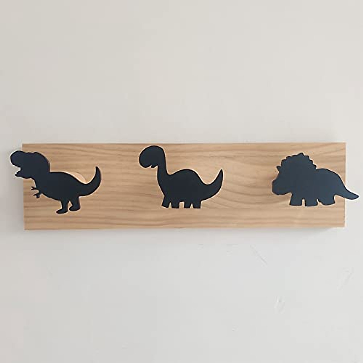 Basage Kids Dinosaur Wall Mounted Coat Hooks Wooden Door Hanger for Boys Bedroom Nursery Playroom Decorations -Black
