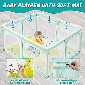 Baby Playpen, Playpen for Babies and Toddlers, Indoor & Outdoor Playard Kids Activity Center with Mat, Anti-Slip Base, Sturdy Safety Baby Playpen with Gate 50''x 50''x 27'' (Nordic Blue)