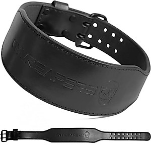 Gymreapers Weight Lifting Belt - 7MM Heavy Duty Pro Leather Belt with Adjustable Buckle - Stabilizing Lower Back Support 4 Inches Wide For Weightlifting, Bodybuilding, Cross Training (Black, Large)