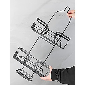 Taozun Shower Caddy Over Shower Head - Hanging Shower Caddy Rustproof Stainless Shower Organizer Hanging Storage Rack Basket with 6 Hooks for Soap and Sponge - Black