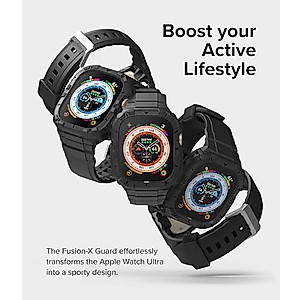 Ringke Fusion-X Guard [Watch Band + Case] Compatible with Apple Watch Ultra 2 Band with Case and Designed for Apple Watch Ultra, Shockproof Rugged Stainless Steel Guard Cover - Black