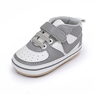 Clowora Unsex Baby Shoes Boys Girls Infant Sneakers Non-Slip Soft Rubber Sole Toddler Crib First Walker Lightweight Shoes(A03/Grey,6-12 Months)