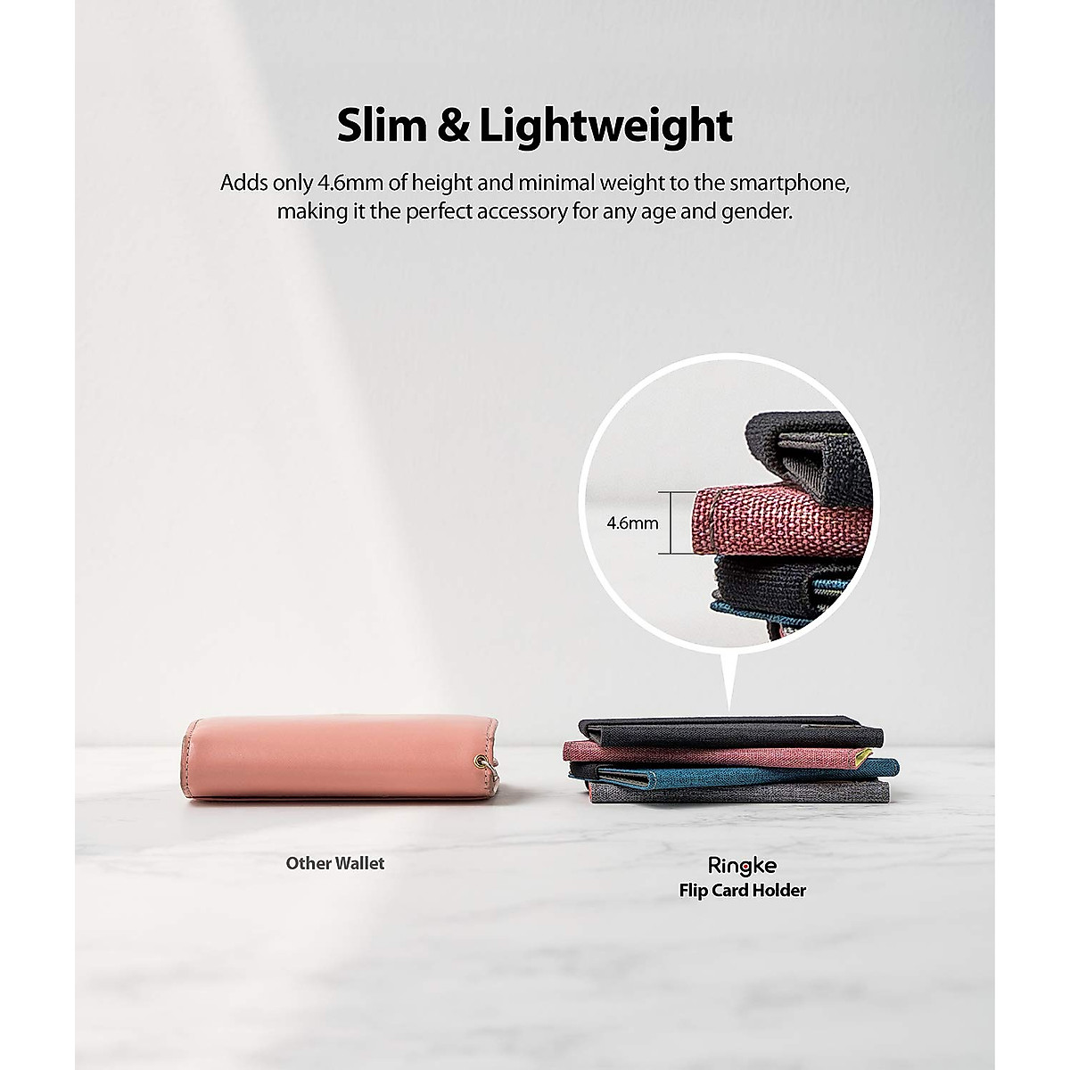 Ringke Flip Card Holder with Elastic Hand Strap Slim Soft Band Grip Fashion Multi-Card Slot 3M Stick-On Wallet Credit Card Cash Mini Pouch Attachment Compatible with Most Smartphones - Pink