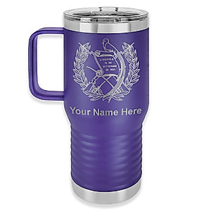LaserGram 20oz Vacuum Insulated Travel Mug with Handle, Flag of Guatemala, Personalized Engraving Included (Dark Purple)