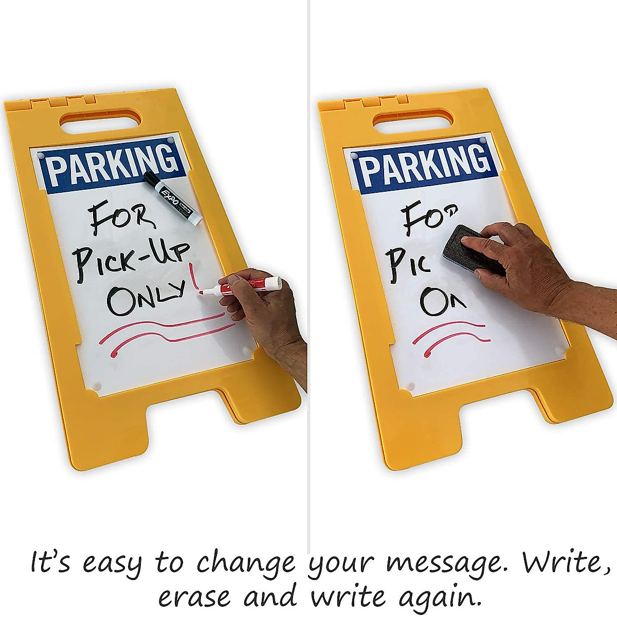 SmartSign - SF-0318-FB-25x12-DE "Parking" Blank Write-On Folding Floor Sign | 25" x 12" Plastic