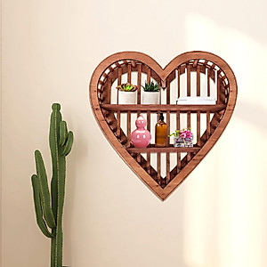 Uonlytech Decorate Decor Wooden Heart Display Shelf Heart Shelf for Hanging Wall Heart Shape Shelf Heart Shape Display Shelf Wood Heart Display Shelf Wall Heart Shelf Heart-Shaped Frame