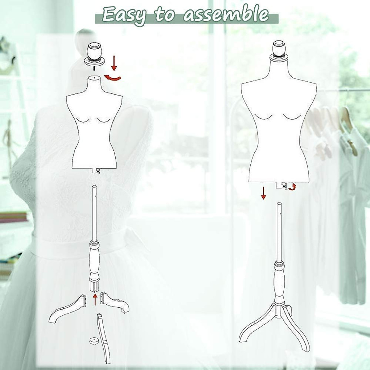 Female Dress Form Mannequin Body Foam Mannequin Torso 60-67 Inch Adjustable Dress Mannequin with Wooden Tripod Base Stand for Sewing Dressmaker Model Display Fitting Styling (Mixed)