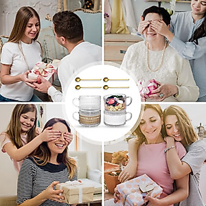 Anbanglin 4Set Vintage Coffee Mugs, Glass Cups with Spoons, 14OZ Elegant Embossed Tea Cups, Glass Coffee Cups for Ice Coffee, Cereal, Yogurt, Ideal Gift