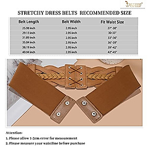 JASGOOD Women Elastic Wide Dress Belt 50S Stretchy Vintage Waist Cinch Belt, A-Brown, Suit for Waist 33”-36”