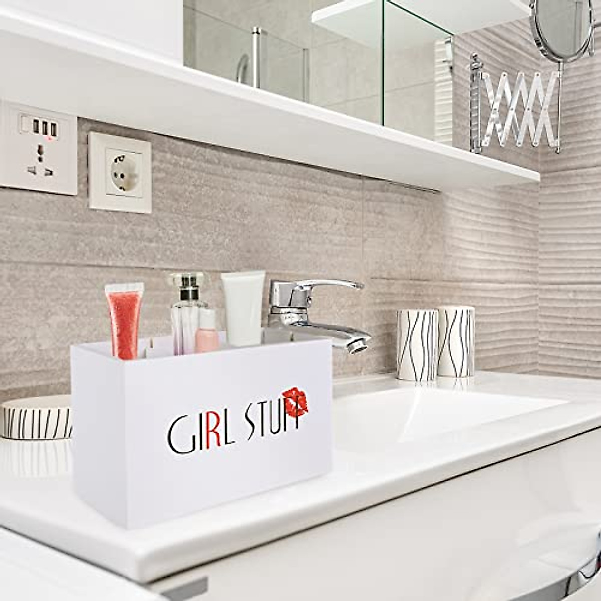 Tampon Holder for Bathroom Tampon Storage Container Movable Feminine Partition Case with Lid Tampon Dispenser Sanitary Napkin Storage Container Wood White Small Storage Box Pad Organizer for Bathroom