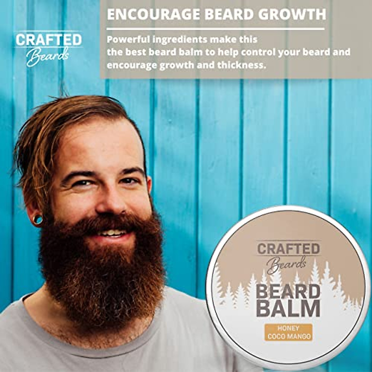 Crafted Beards - Beard Balm - Beard Wax - Mustache Wax - Light Hold - For a Softer, Smoother, Moisturized Beard - Made with All-Natural and Organic Ingredients - Leave in Conditioner (Honey Coco Mango)