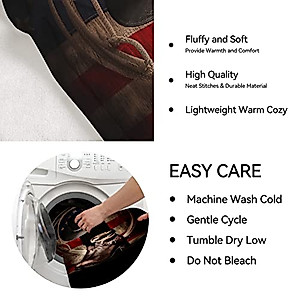 DOINBEE Cowboy Boots Blanket Western Cowboy Hat Rope on American Flag Brown Throw Blankets for Men Boys Fluffy Fleece Flannel Soft Cozy Sofa Chair Bed Blanket Decor Picnic Mats Travel Quilts 60"x50"