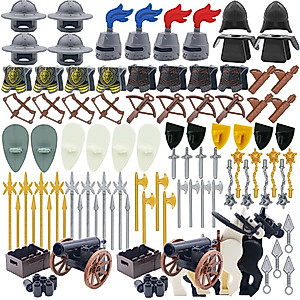 Knights People Accessories Building Block - Medieval Weapon Armor Swords Helmet Horse, Castle Knight Shield Spear, MOC Bricks Parts Toys Sets for Boys