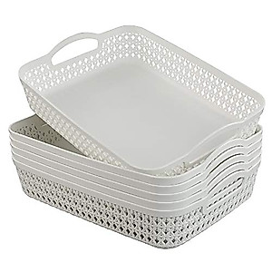 HOMMP White Plastic Storage Basket Tray, Pack for 6 (Large)