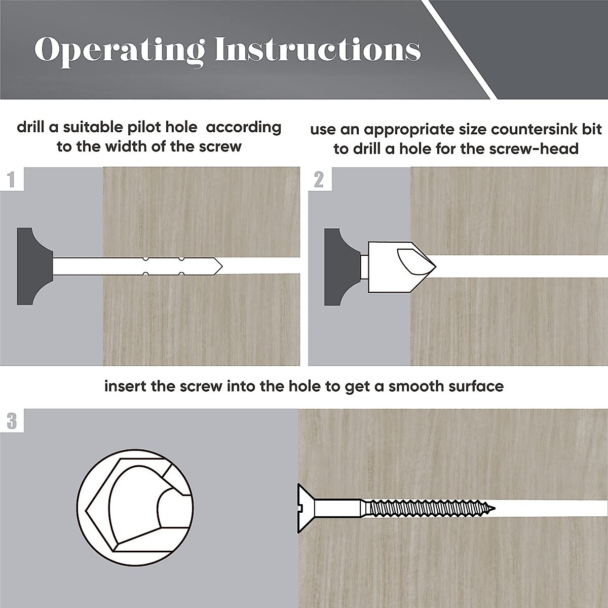 amoolo Countersink Drill Bit Set 4pcs (1/4”-1/2”), Countersink Bits for Wood, Hex-Shank Quick Change 82 Degree Counter Sinker Drill Bit for Woodworking, Fiberboard, Plywood, Plastic, PVC