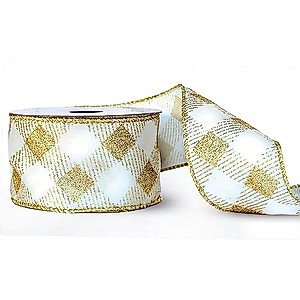 Gold Ribbon Wired Christmas Tree Ribbon 2.5 Inch Xmas Ribbons 6 Rolls 36 Yards Burlap Organza Sheer Mesh Metallic Glitter Crafts Decorating Gift Wrapping Bows Gift Wrap Bow Tree Topper Wreath