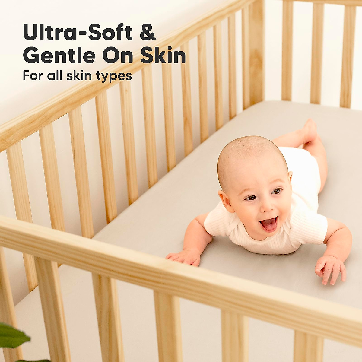 Waterproof Crib Sheets for Boys, Girls - 2-Pack Fitted Crib Sheet, Waterproof Crib Mattress Protector, Viscose from Bamboo Crib Sheets Neutral, Baby Crib Mattress Sheet, Toddler Bed Sheets (Ecru)