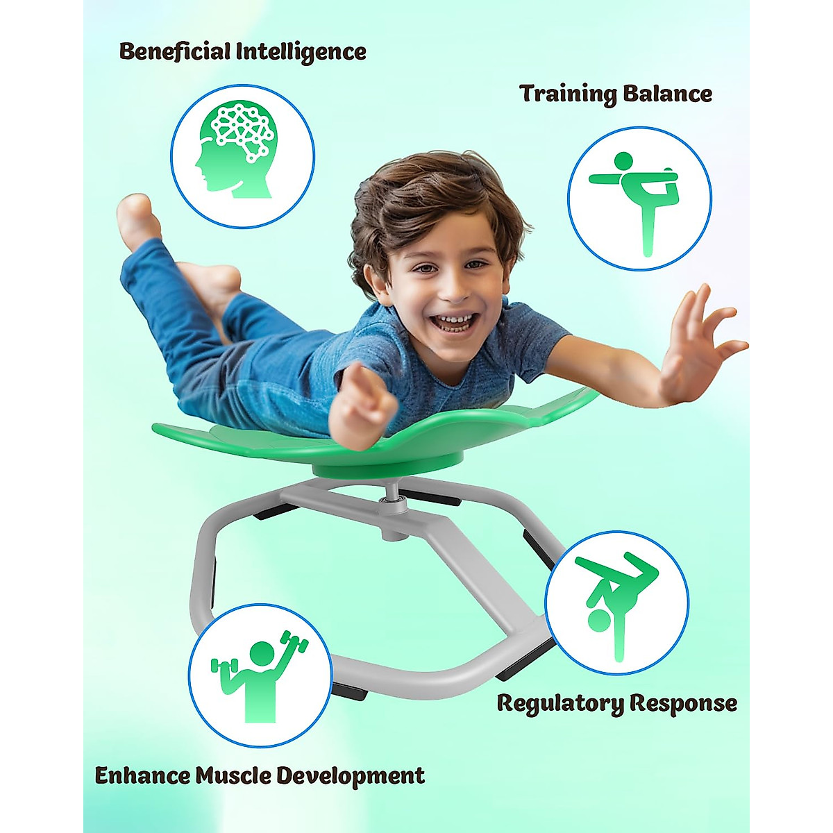 FAHKNS Autism Sensory Spinning Chair, Green Elephant Kids Swivel Chair, Sit and Spin Sensory Chair for Toddlers Overcoming Social Phobia Non-Slip Metal Base