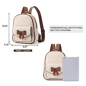 CLUCI Mini Backpack for Girls Cute Bowknot Small Leather Backpack Purse for Women Casual Daypack White With Brown
