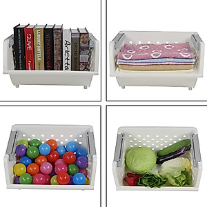 Hommp 3-Pack Plastic Stackable Storage Basket, White Stacking Organizer Basket