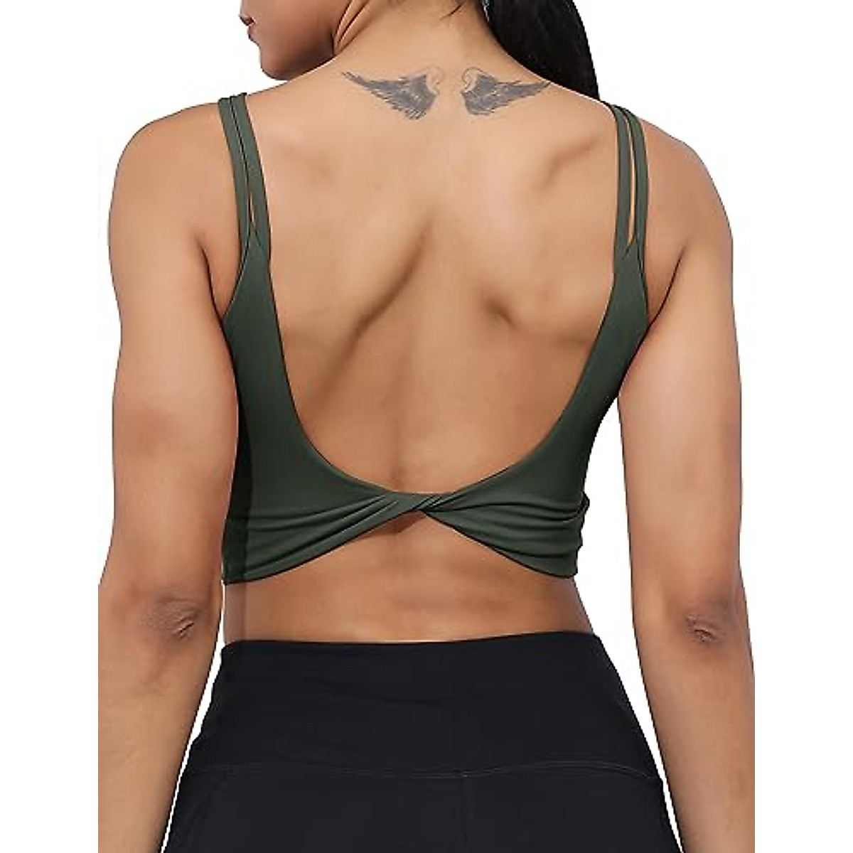 LUYAA Yoga Tank Tops for Women Workout Bras Open Back Crop Top with Built in Bra Cute Sports Bra Supportive Deep Green M