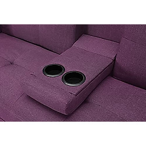 OYN Folding Modern Futon Sofa Loveseat Convertible Sleeper Couch Bed for Living Room Apartment Small Space Furniture Sets with 2 Cup Holders,Metal Legs, Removable Soft Square Armrest, Purple