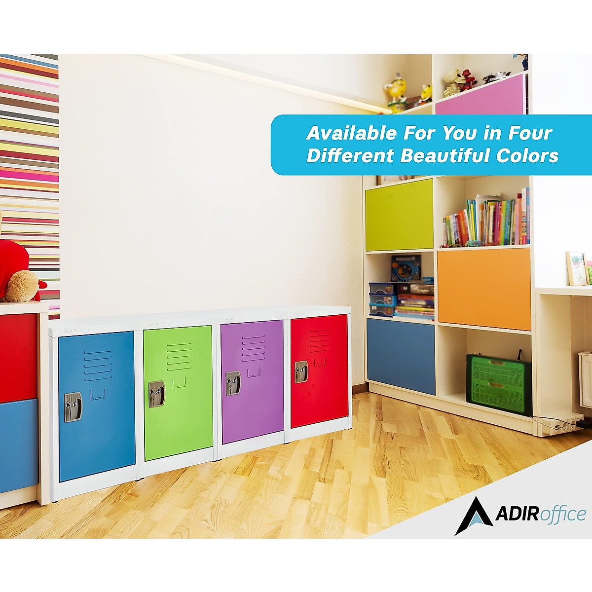 AdirOffice Kids Steel Metal Storage Locker - for Home & School - with Key & Hanging Rods (24 in 1 Door, Blue)