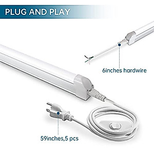 Barrina (Pack of 10 LED T5 Integrated Single Fixture, 8FT, 5000LM, 6500K (Super Bright White), 45W, Linkable LED Shop Light, Led Garage Light, Corded Electric with ON/Off Switch, ETL Listed