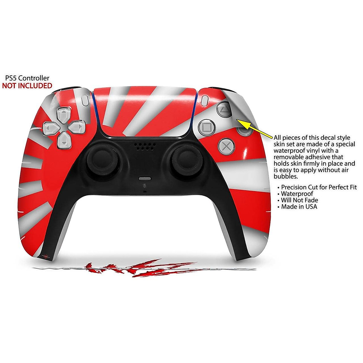 WraptorSkinz Skin Wrap compatible with Sony PS5 DualSense Controller Rising Sun Japanese Flag Red (CONTROLLER NOT INCLUDED)