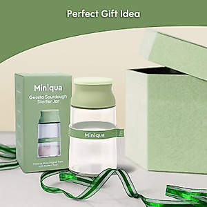 Miniqua Sourdough Starter Jar With Date Marked Feeding Band,Thermometer Strip,Silicone Fermentation Lids,Build-in Measuring Cup,Sourdough Starter Kit for Sourdough Bread Baking(20Oz/560ml)