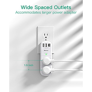 USB Outlet Extender Surge Protector - with Rotating Plug, 6 AC Multi Plug and 3 USB Ports (1 C), 1800 Joules, 3-Sided Swivel Power Strip Spaced Splitter for Home, Office, Travel