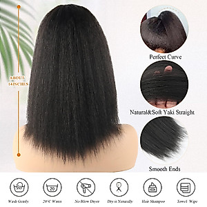 LEOSA Ponytail Extension 14 inch Drawstring Ponytails for Black Women Short Natural Black Yaki Straight Drawstring Ponytail Hair Extensions (14 Inch (Pack of 1), 1B#)